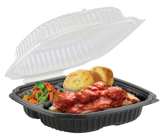 Container Plastic 3-compartment Black Base W/ Clear Hinged Lid 9x9 ...